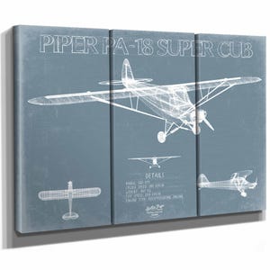 Piper PA-18 Super Cub Aircraft Blueprint Wall Art - Original Airplane ...