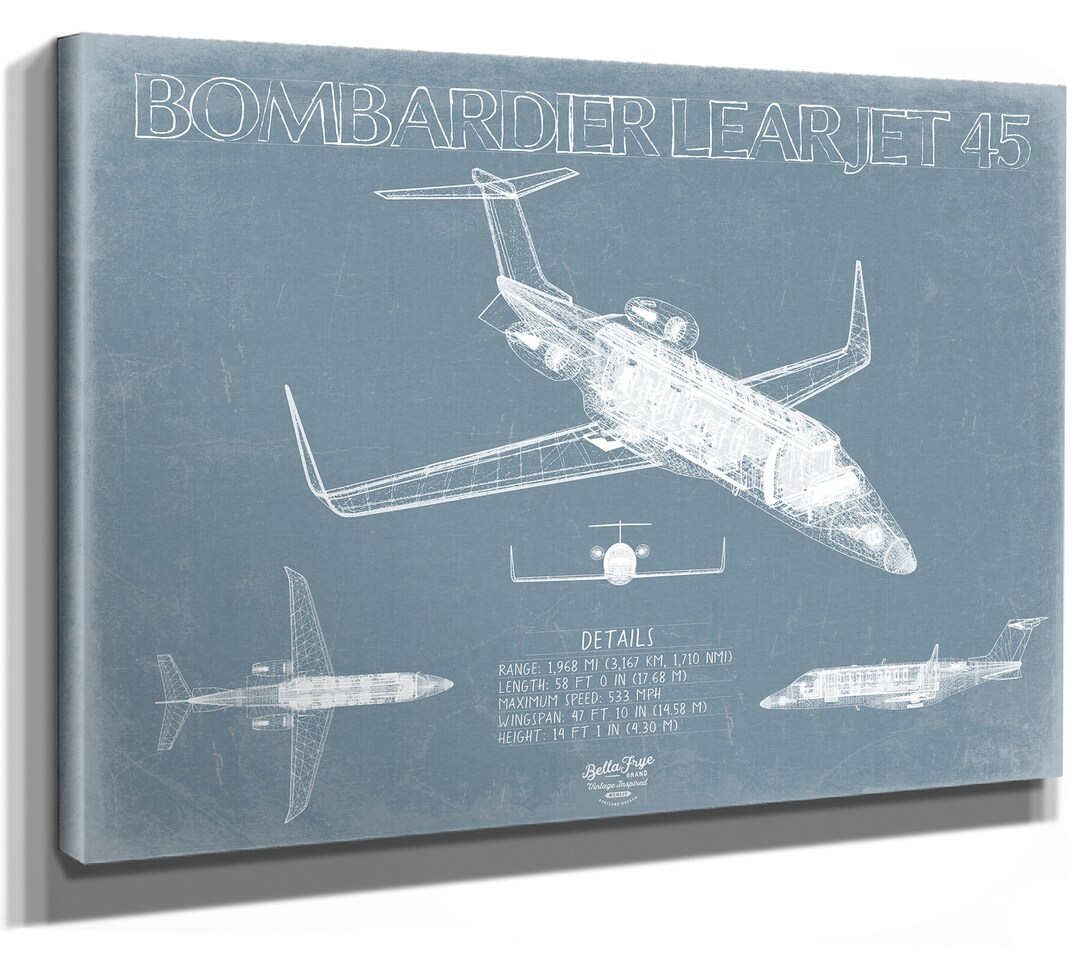 Bombardier Learjet 45 Aircraft Blueprint Wall Art - Original Airplane ...