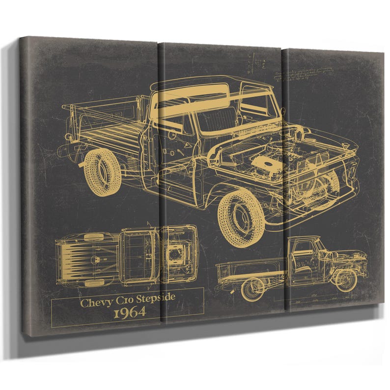 Vintage 1964 Stepside C10 Pickup Car Model Print, Original Blueprint ...