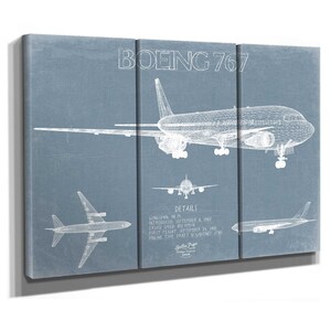 Boeing 767 Aircraft Blueprint Wall Art - Original Aviation Plane Print ...