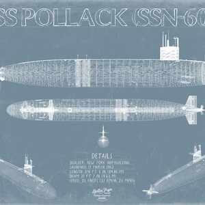USS Pollack (SSN-603) Blueprint Wall Art - Original Submarine Print - Etsy