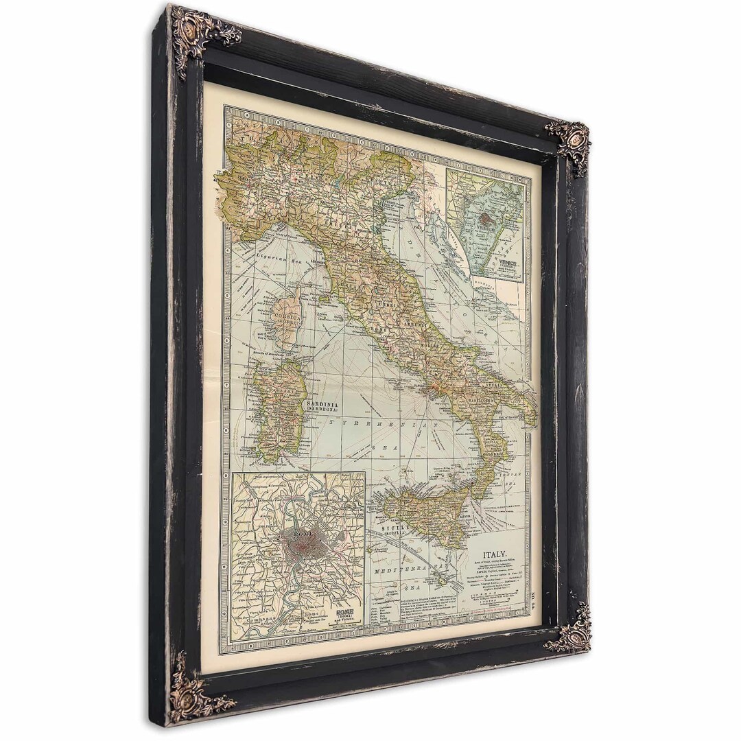 Framed Italy Vintage Map - Ornate Embellishment Frame With Print - Etsy