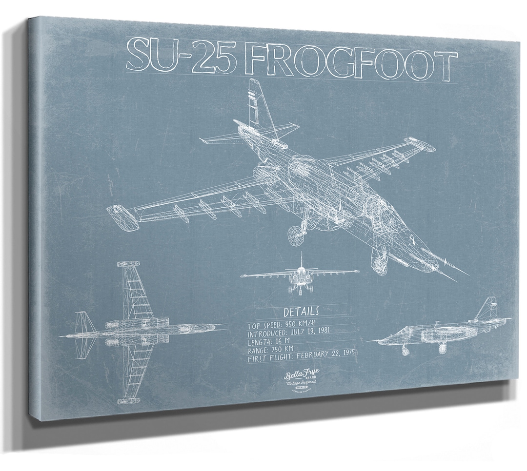 Sukhoi Su-25 Frogfoot Aircraft Blueprint Wall Art - Original Fighter ...