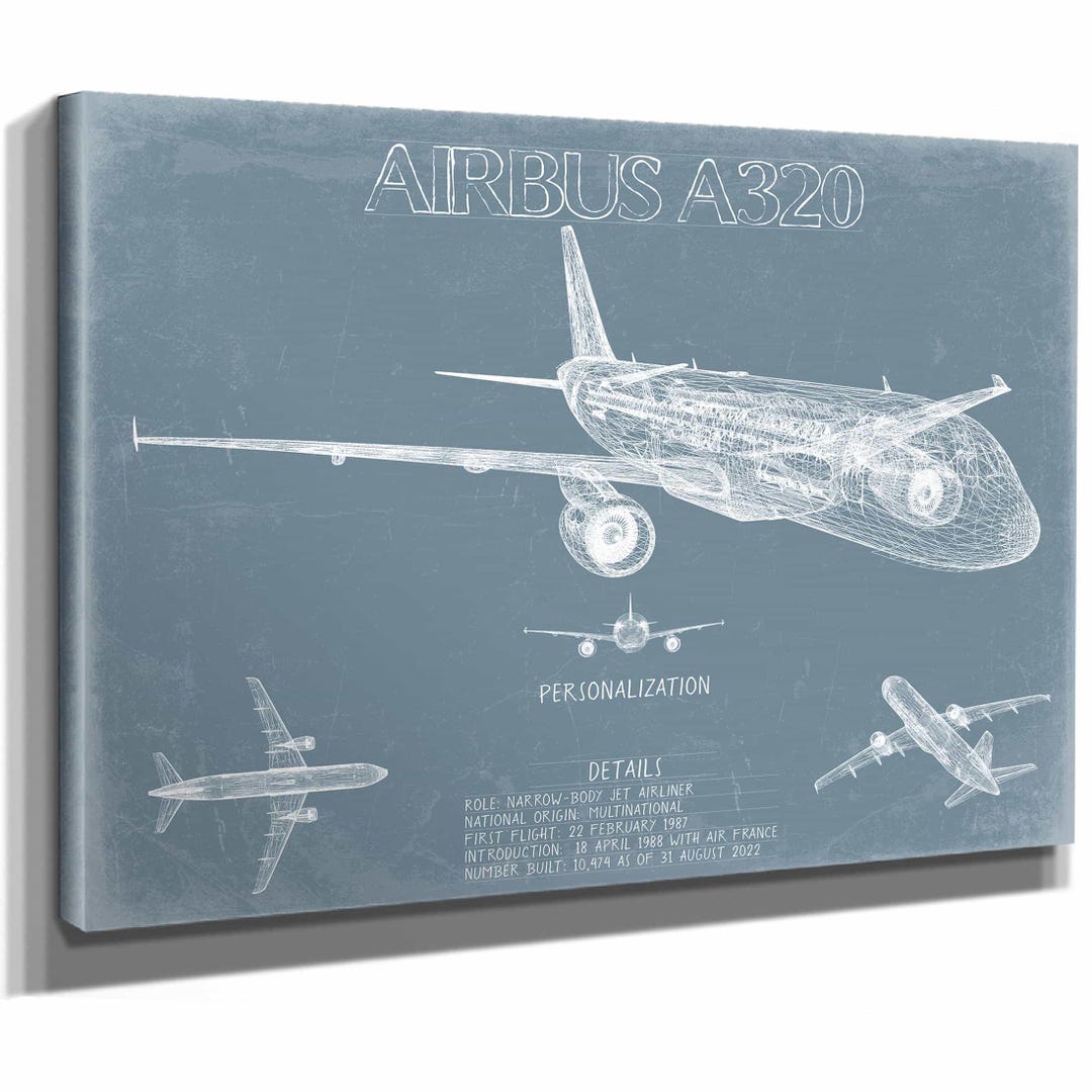 Airbus A320 Aircraft Blueprint Wall Art - Original Aviation Plane Print ...