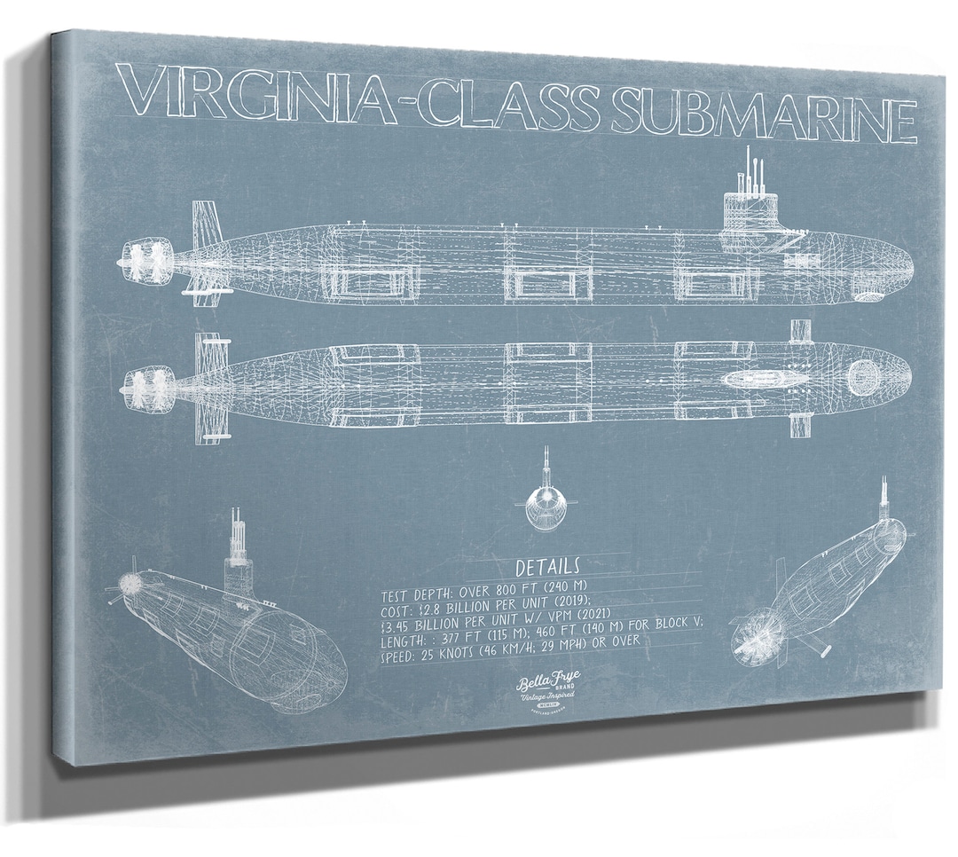 Virginia-class Submarine Blueprint Wall Art - Original Submarine Print ...
