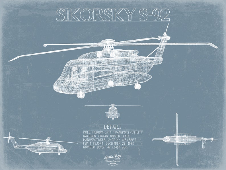 Sikorsky S-92 Helicopter Blueprint Wall Art Original - Etsy