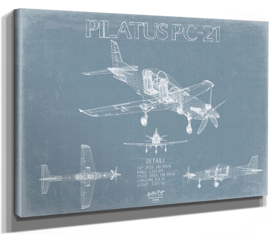 Pilatus PC-21 Aircraft Blueprint Wall Art - Original Aviation Plane ...