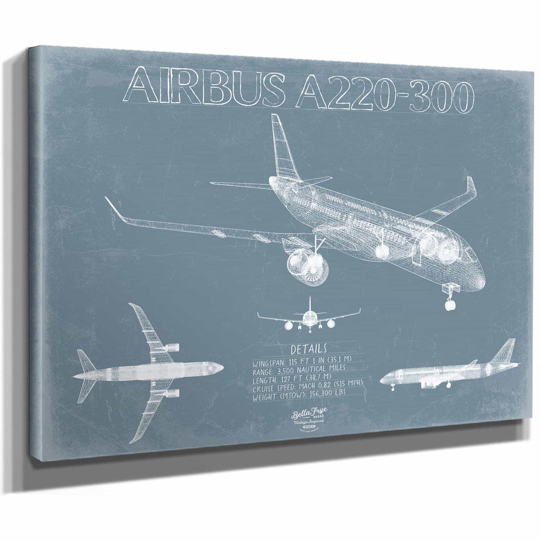 Airbus A220-300 Aircraft Blueprint Wall Art - Original Aviation Plane ...
