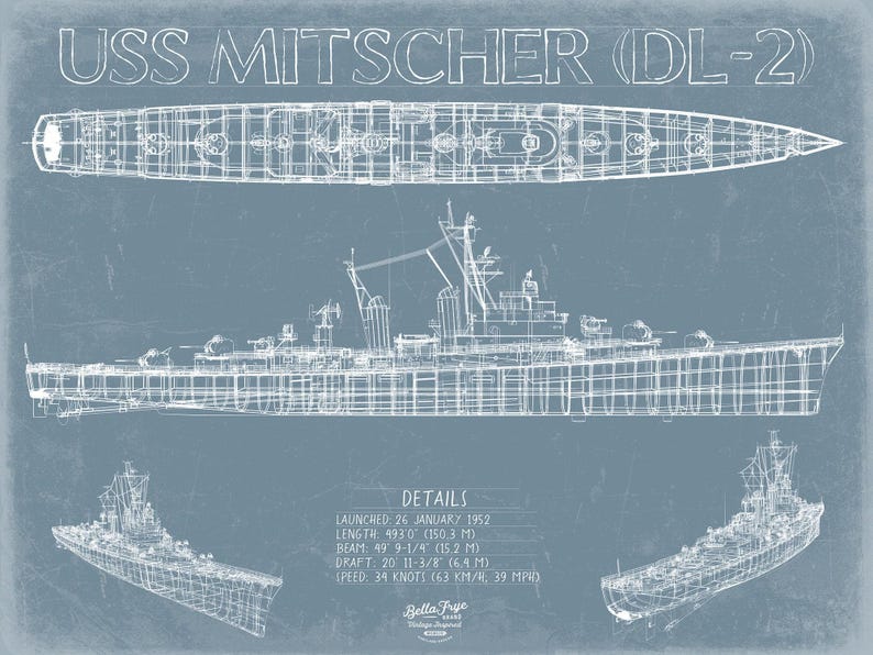 USS Mitscher (DL-2/DDG-35) Blueprint Wall Art - Original Destroyer ...