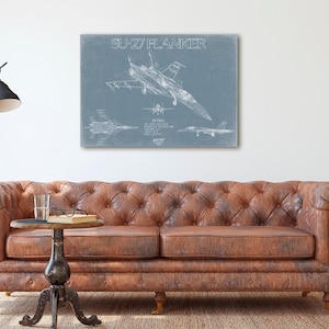 Sukhoi Su-27 Flanker Aircraft Blueprint Wall Art - Original Fighter ...
