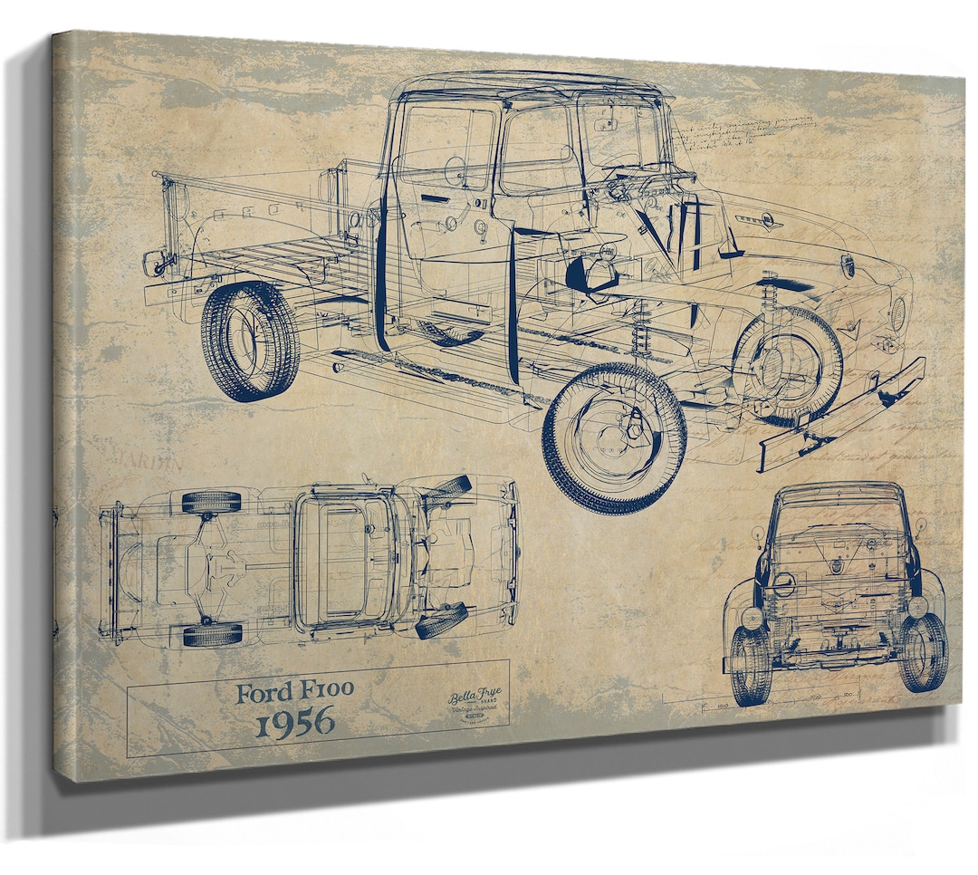 1956 Ford F100 Truck Model Mancave Blueprint Art - Etsy