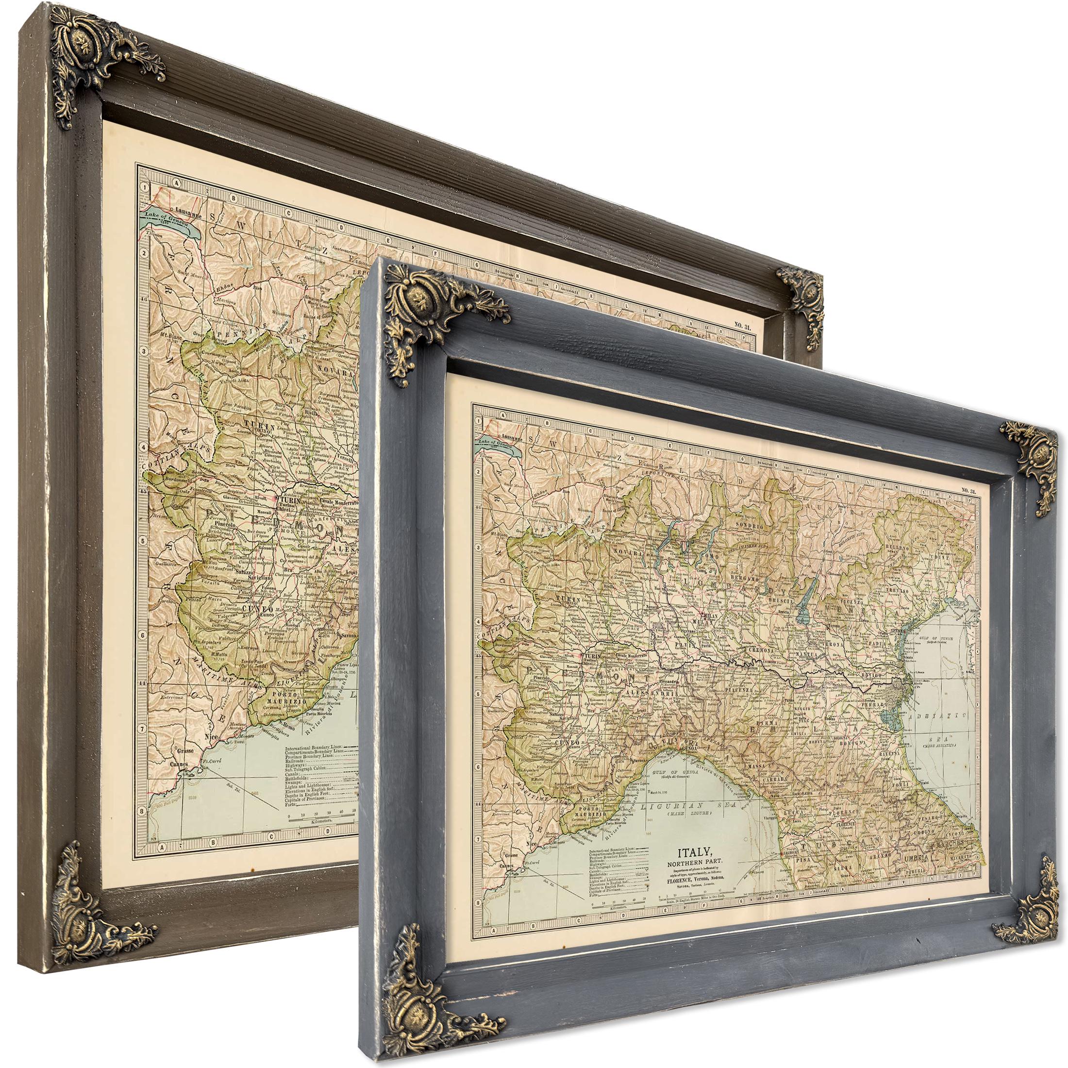 Framed Italy Vintage Map - Ornate Embellishment Frame With Print - Etsy