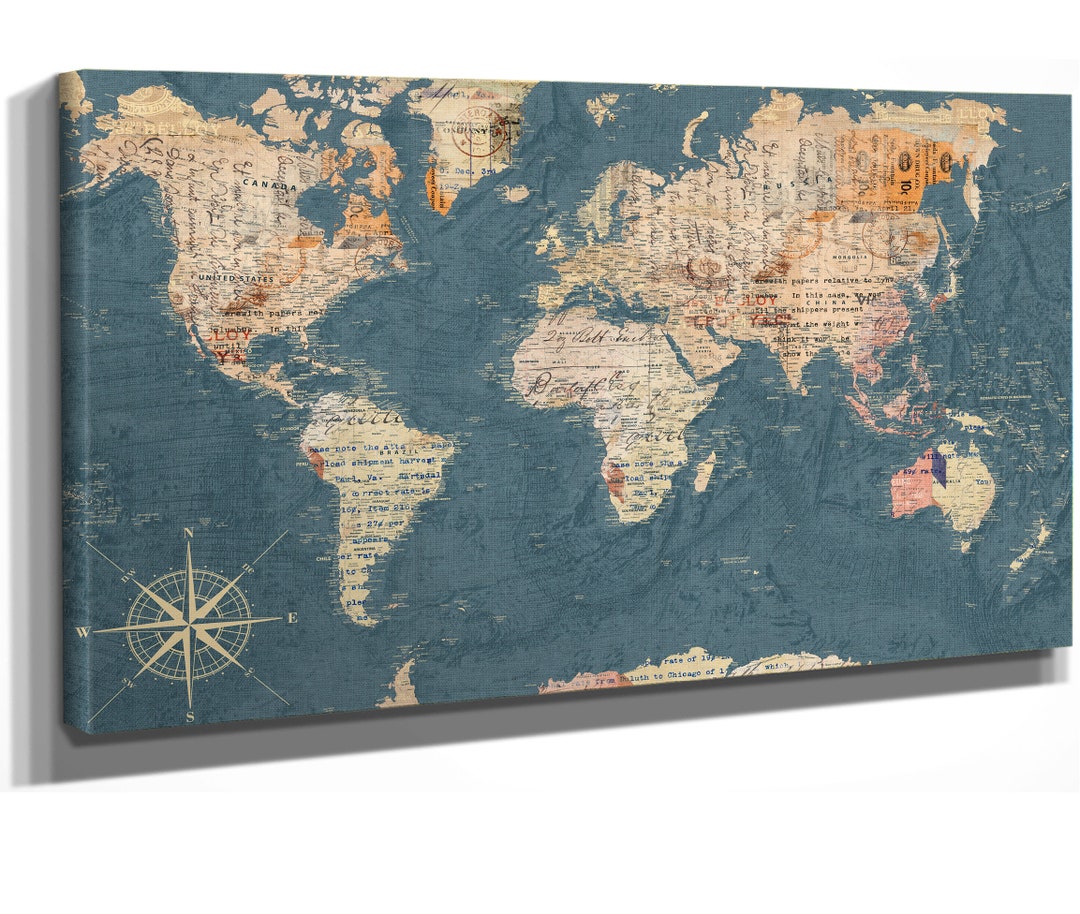 Personalizable World Map Wall Art - Original Canvas World Map With ...