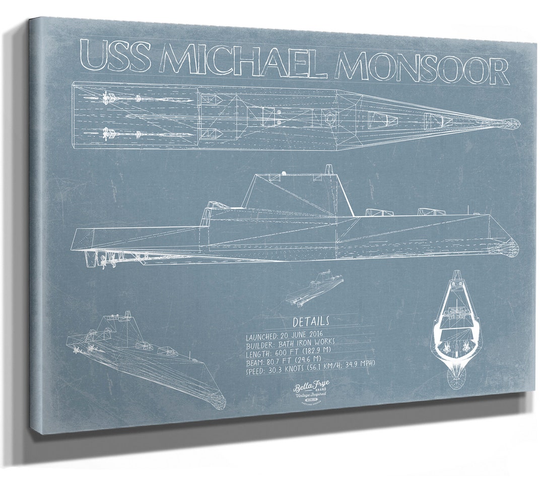 USS Michael Monsoor (DDG-1001) Blueprint Wall Art - Original Destroyer ...