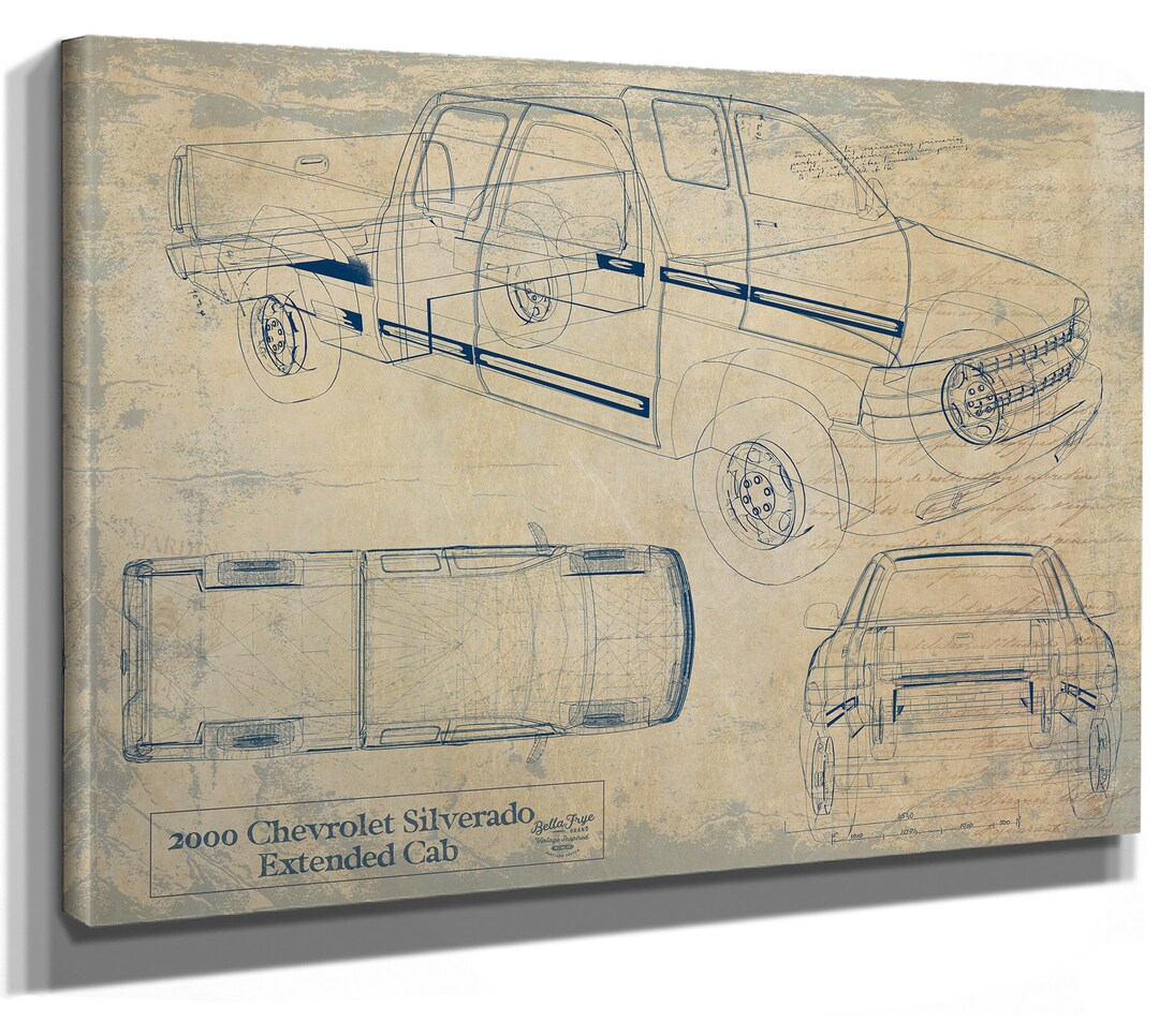 2000 Chevrolet Silverado Blueprint Art: Extended Cab Car Model Print - Etsy