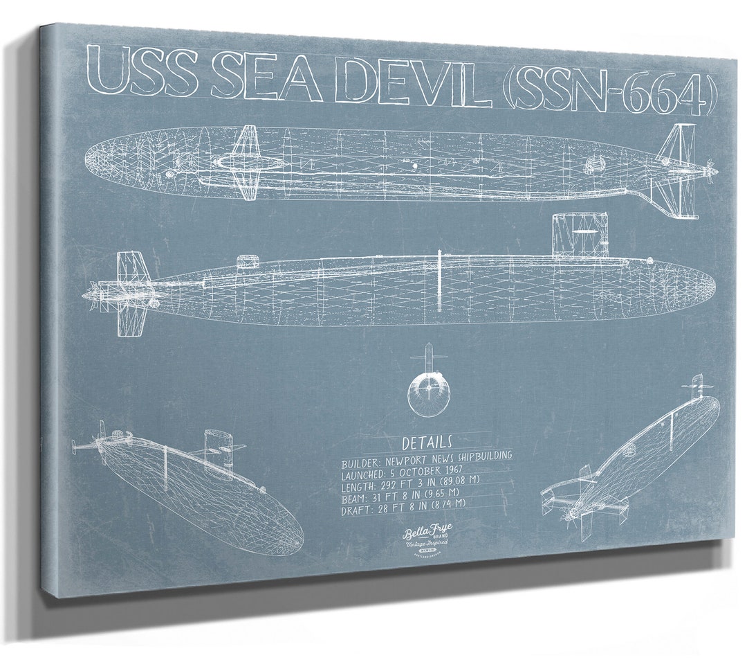 USS Sea Devil (SSN-664) Blueprint Wall Art - Original Nuclear-powered ...
