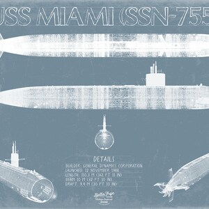 USS Miami SSN-755 Blueprint Wall Art Original Submarine Print - Etsy