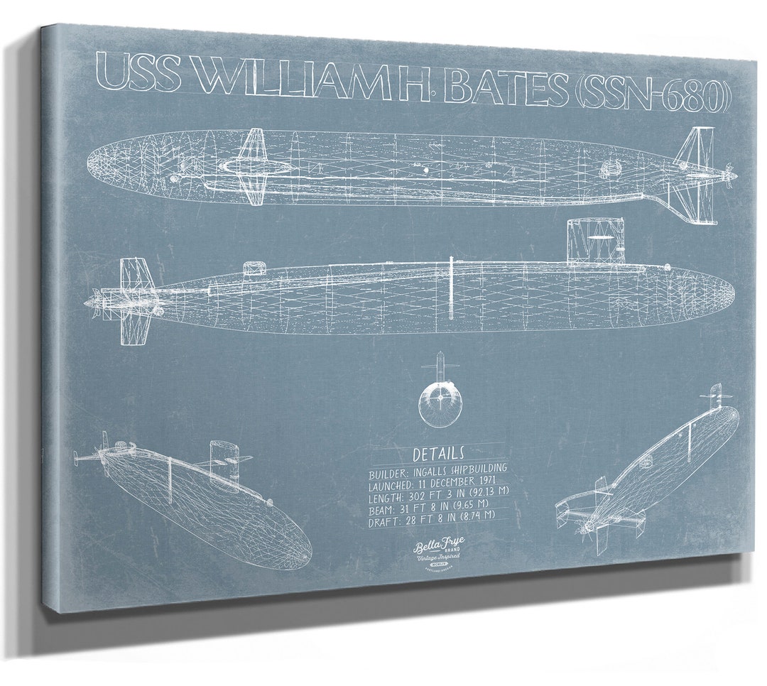 USS William H. Bates (SSN-680) Blueprint Wall Art - Original Nuclear ...