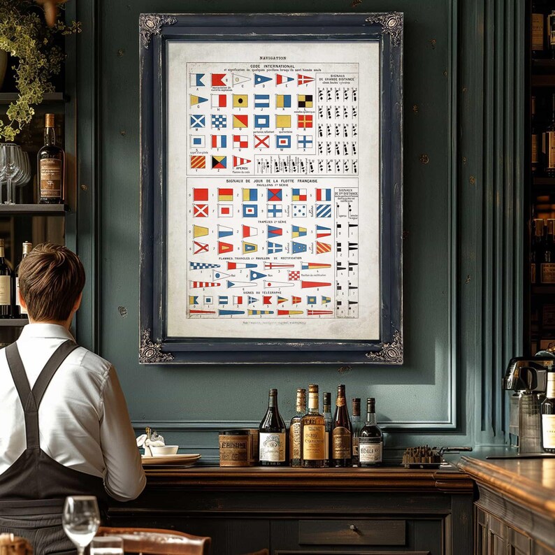 Framed Nautical Flags Wall Art - Vintage Maritime Flag, Gift for Sailor ...
