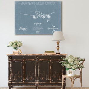 Bombardier CS300 Aircraft Blueprint Wall Art Original Aviation Plane ...
