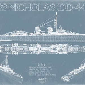USS Nicholas DD-449 Blueprint Wall Art Original Destroyer Print - Etsy