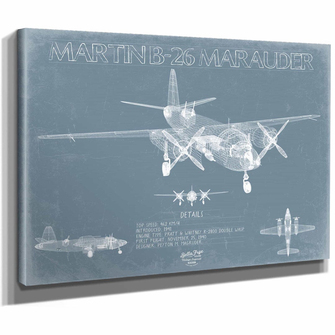 Martin B-26 Marauder Aircraft Blueprint Wall Art - Original Military ...