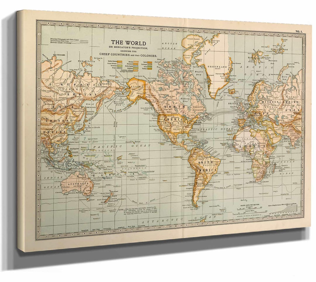 Framed World Vintage Map - Ornate Embellishment Frame With Print - Etsy