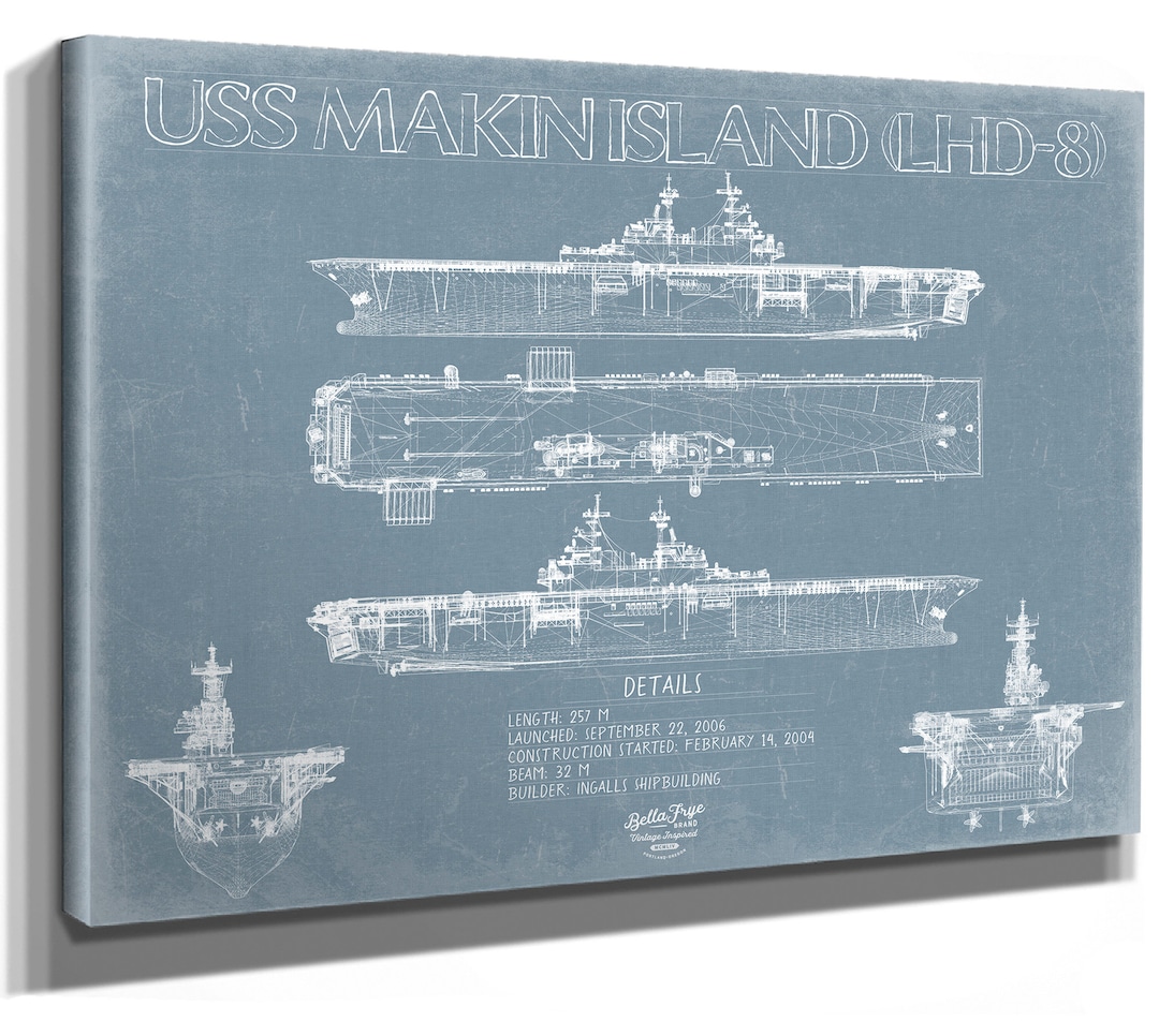 USS Makin Island LHD-8 Blueprint Wall Art Original Amphibious Assault ...