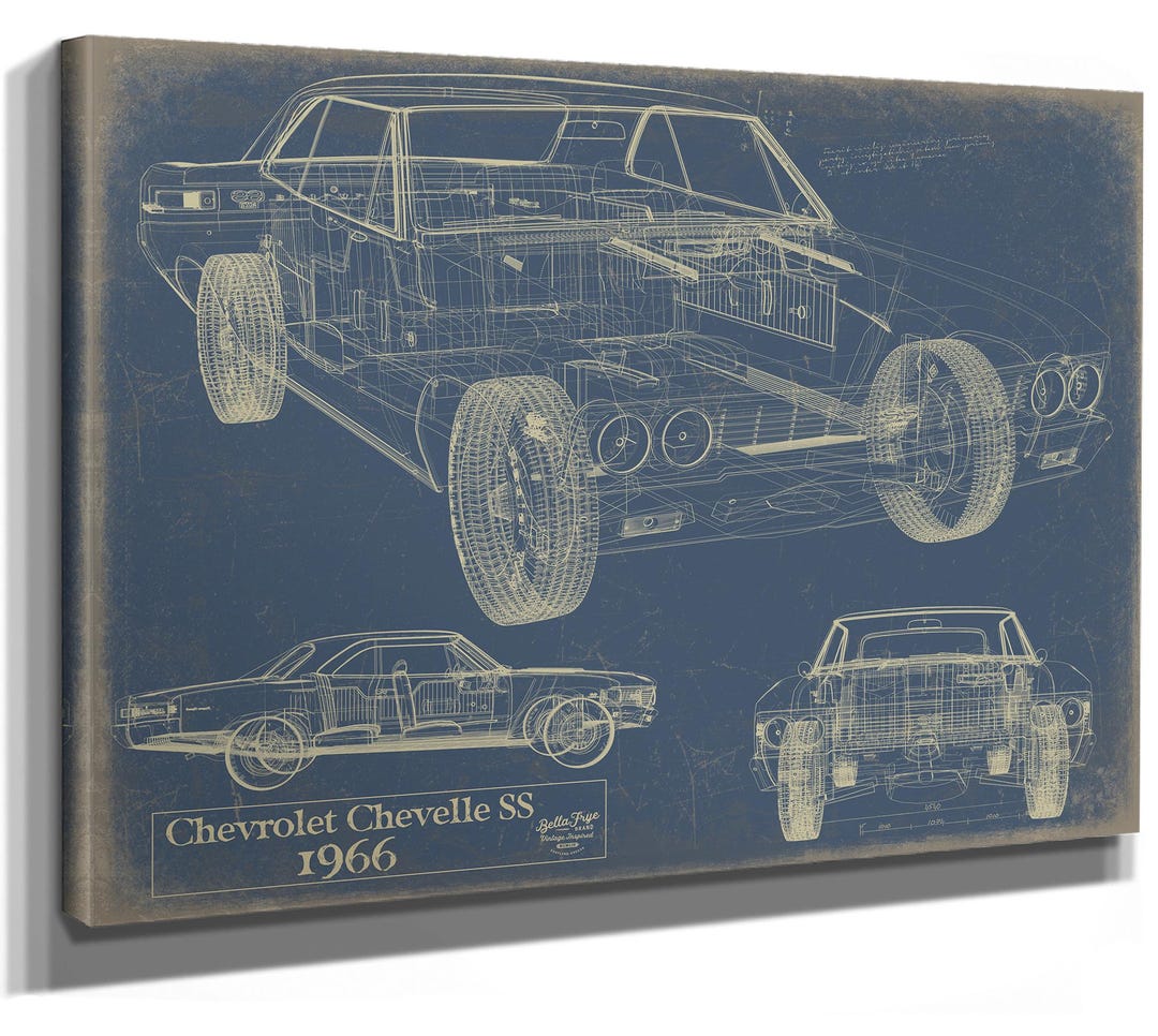 Vintage 1966 Chevy Chevelle SS Car Model Print, Original Blueprint ...