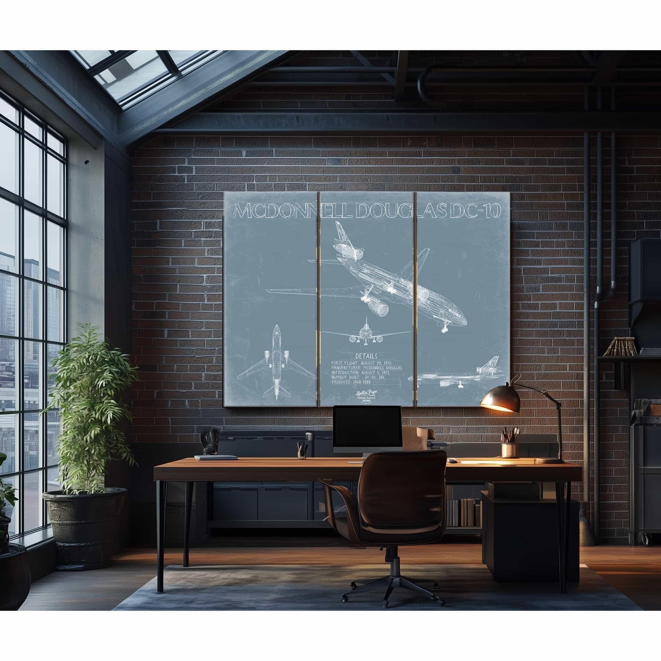 Mcdonnell Douglas DC-10 Aircraft Blueprint Wall Art - Original Aviation ...