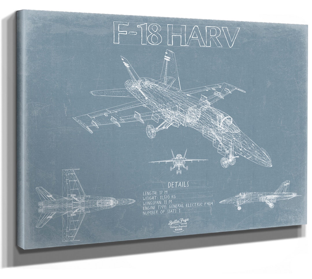 F-18 HARV Aircraft Blueprint Wall Art - Original Aviation Plane Print ...