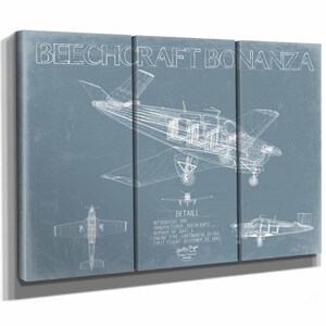 Beechcraft Bonanza Aircraft Blueprint Wall Art - Original Aviation ...
