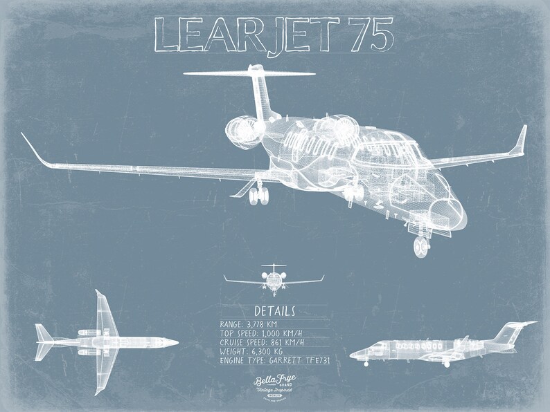 Learjet 75 Aircraft Blueprint Wall Art Original Airplane - Etsy