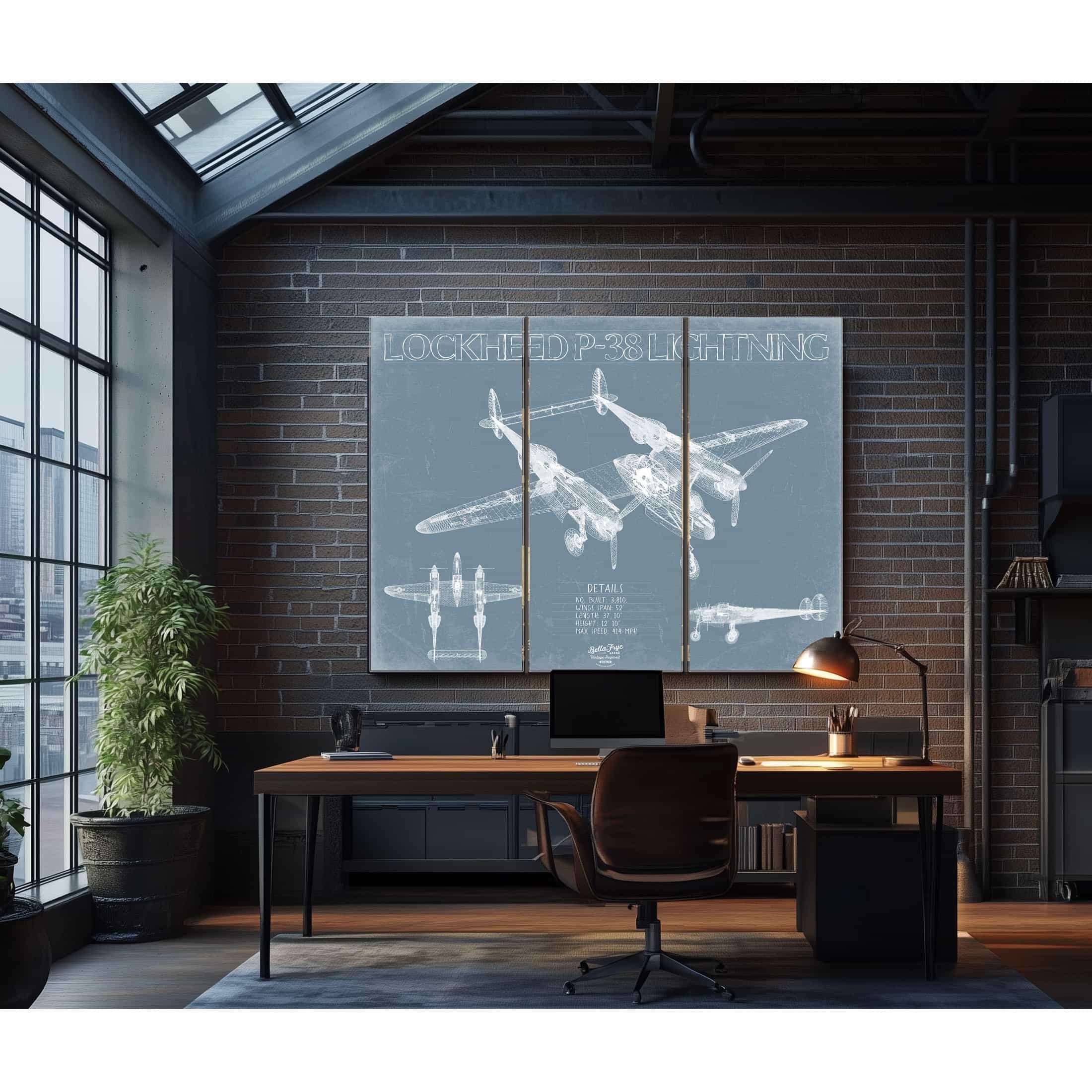 Lockheed P-38 Lightning Blueprint Wall Art - Original Aviation Plane ...
