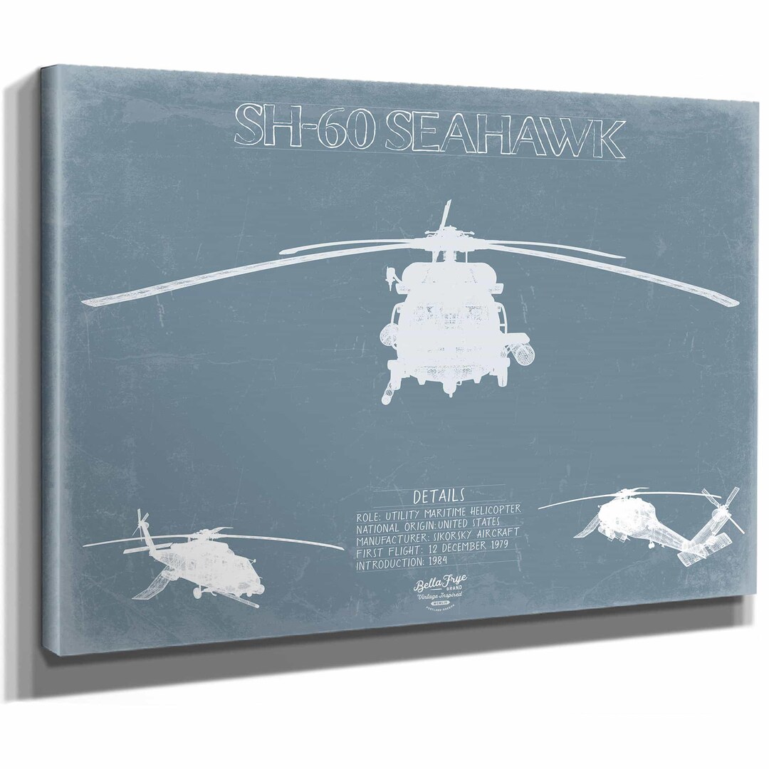 SH-60 Seahawk Helicopter Blueprint Wall Art - Original Aviation Print ...