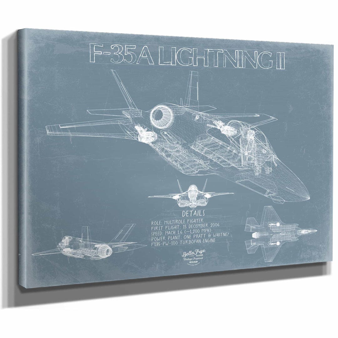 F-35A Lightning II Aircraft Blueprint Wall Art - Original Fighter Plane ...