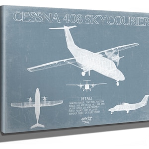 Cessna 408 Skycourier Aircraft Blueprint Wall Art - Original Airplane ...