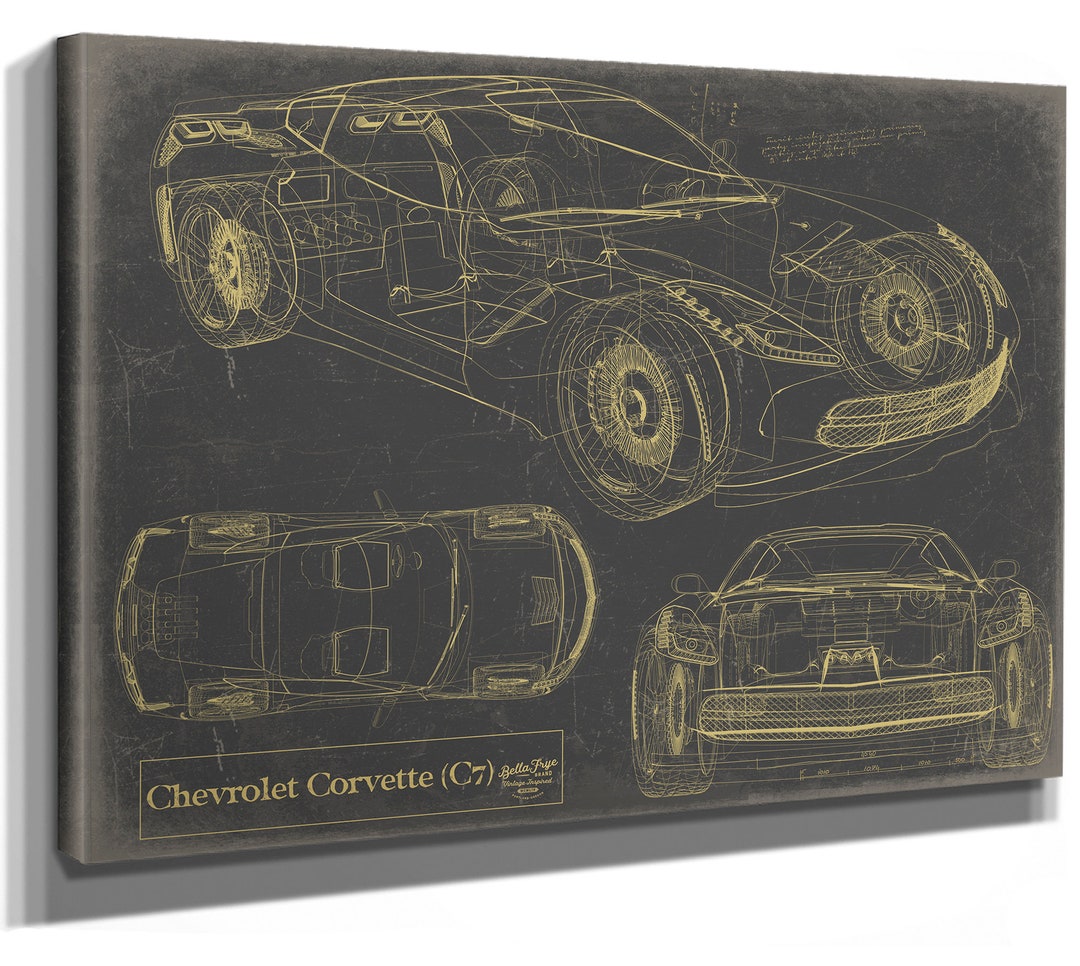 Vintage Chevrolet Corvette (C7) Car Model Print, Original Blueprint ...