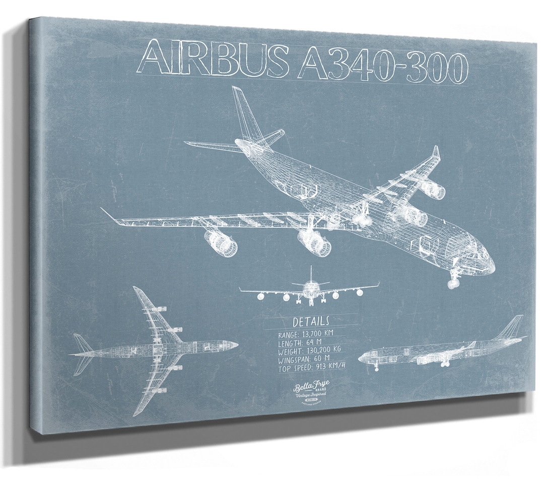 Airbus A340-300 Aircraft Blueprint Wall Art - Original Aviation Plane ...
