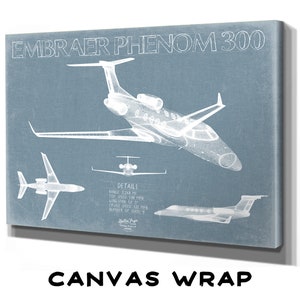 Embraer Phenom 300 Aircraft Blueprint Wall Art - Original Airplane ...