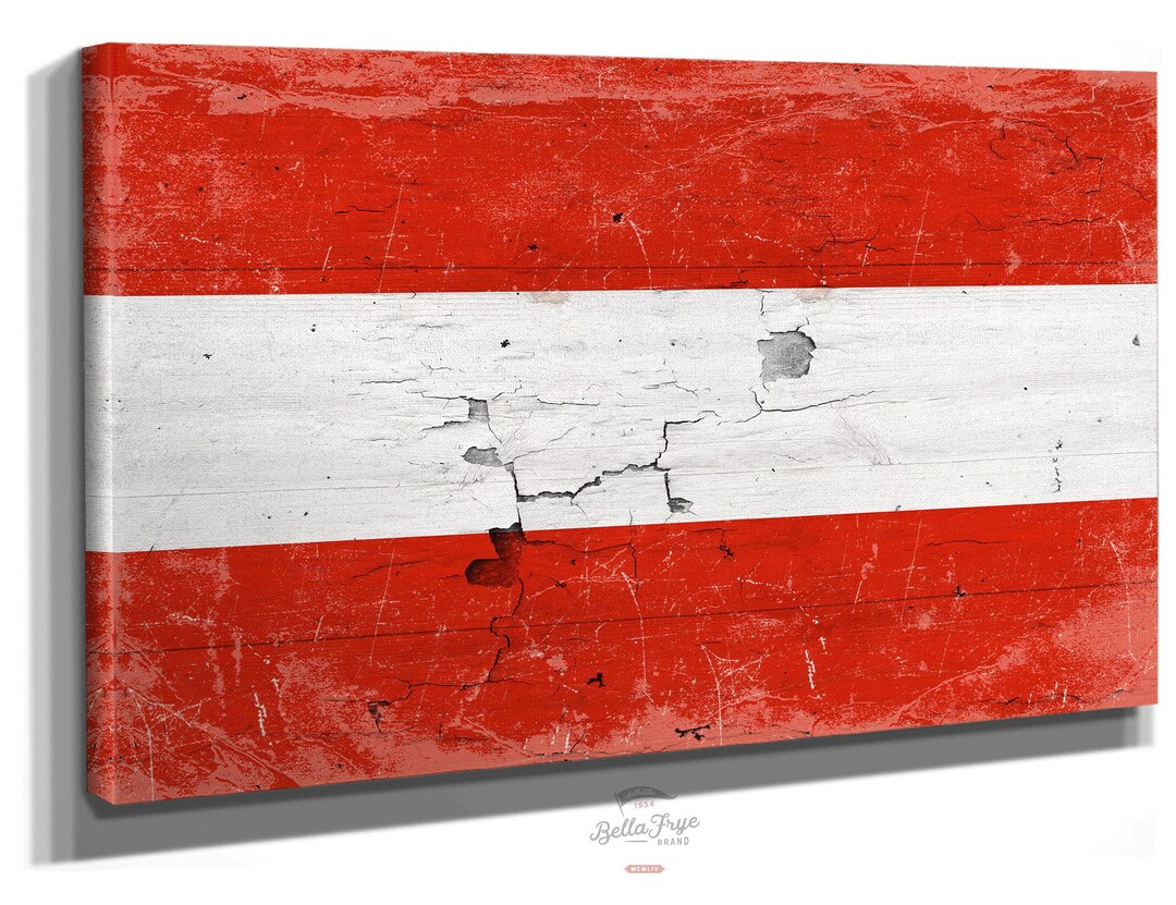 Austria Flag Wall Art - Vintage Austrian Flag Sign Weathered Wood Style ...