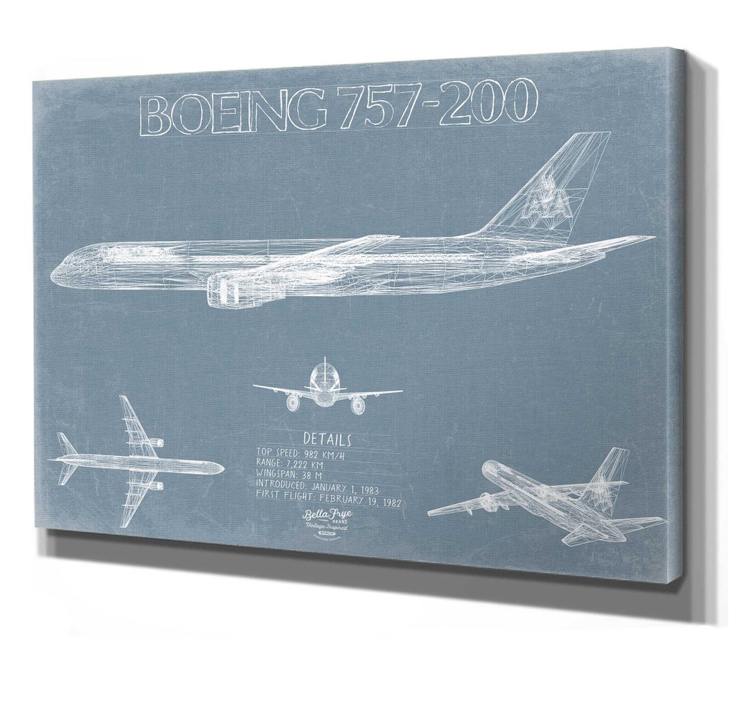 Boeing 757 200 Aircraft Blueprint Wall Art - Original Aviation Plane ...