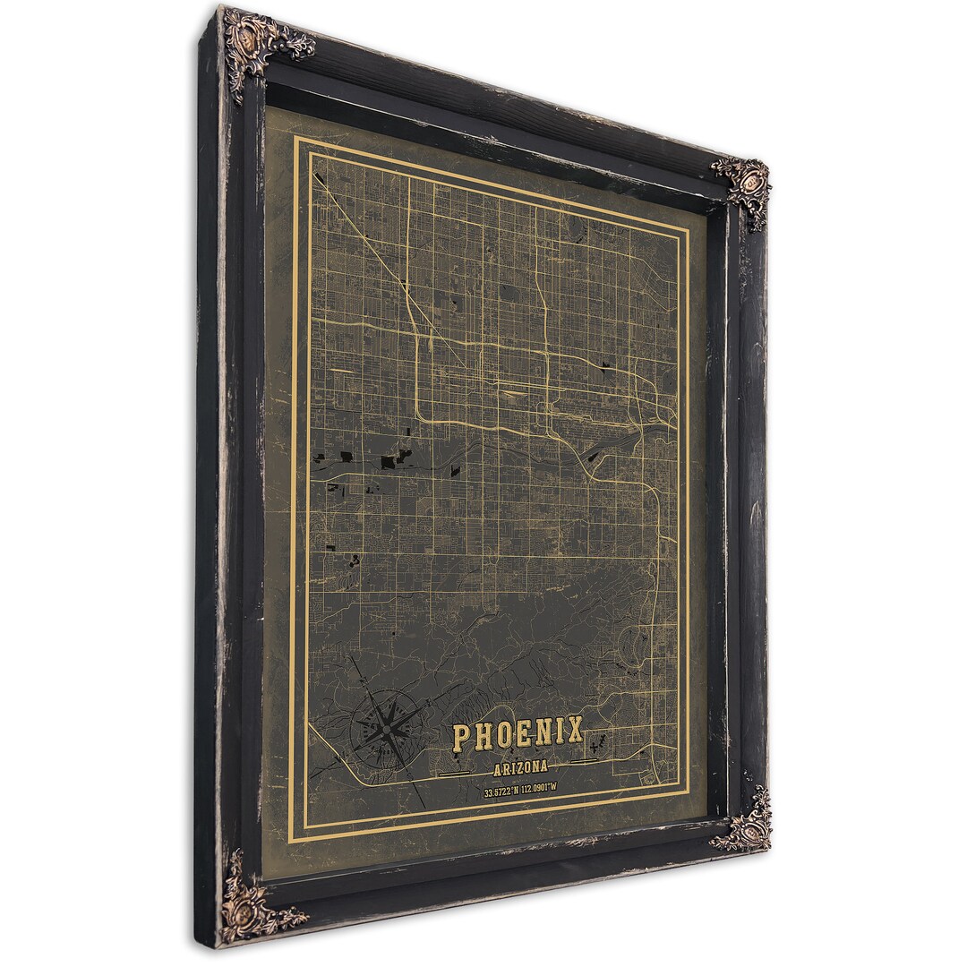 Framed Phoenix Vintage Map Ornate Embellishment Frame With Print - Etsy