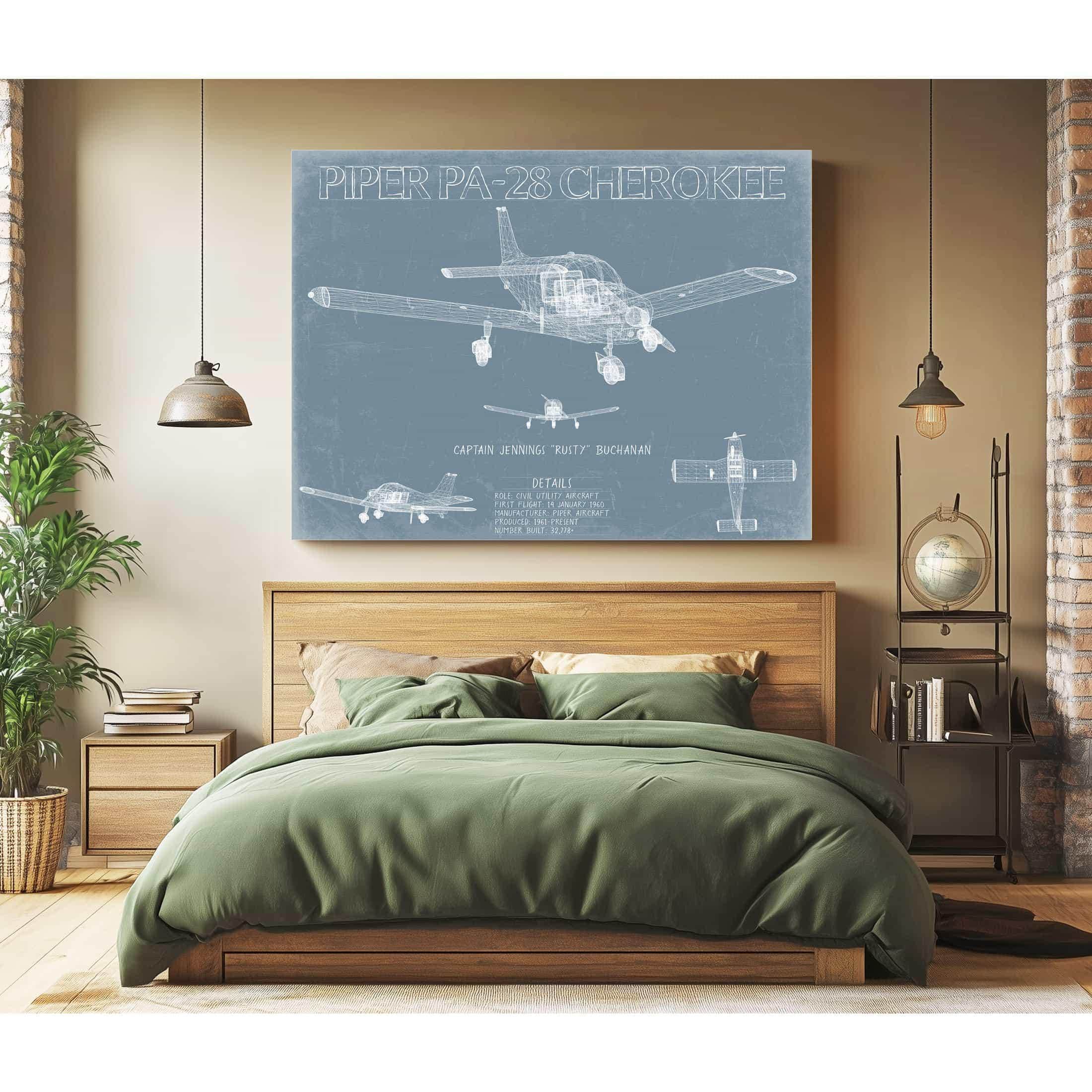 Piper PA-28 Cherokee Aircraft Blueprint Wall Art - Original Airplane ...