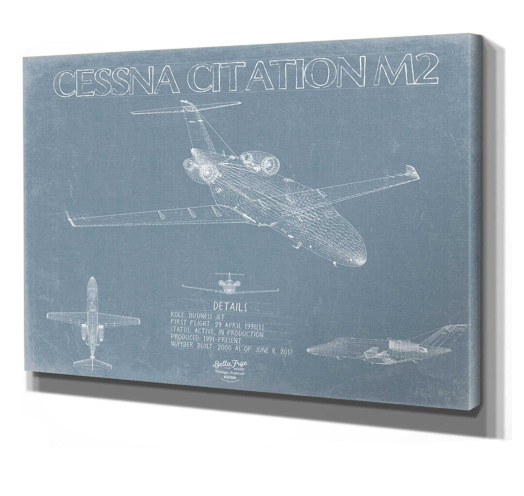 Cessna Citation M2 Aircraft Blueprint Wall Art - Original Airplane ...