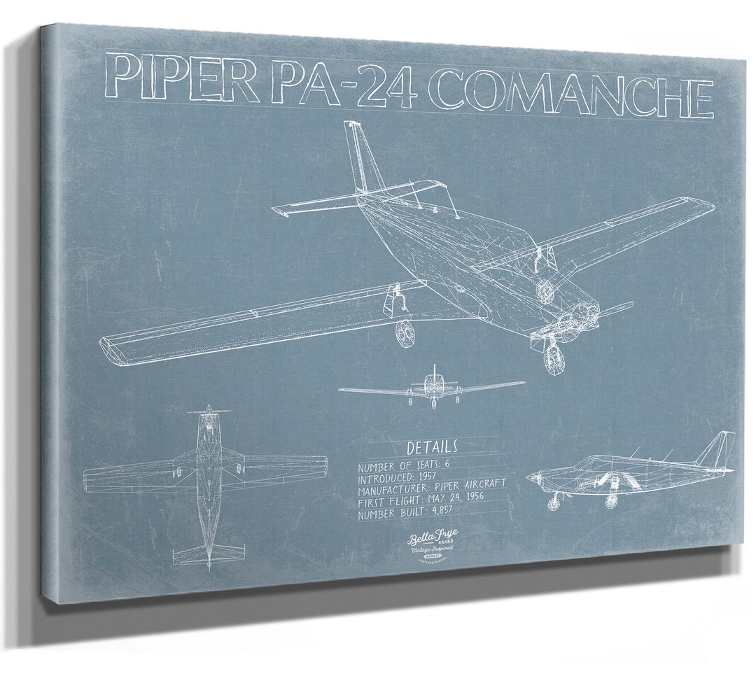 Piper PA-24 Comanche Aircraft Blueprint Wall Art - Original Airplane ...