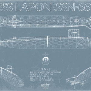 USS Lapon SSN-661 Blueprint Wall Art Original Nuclear-powered Attack ...