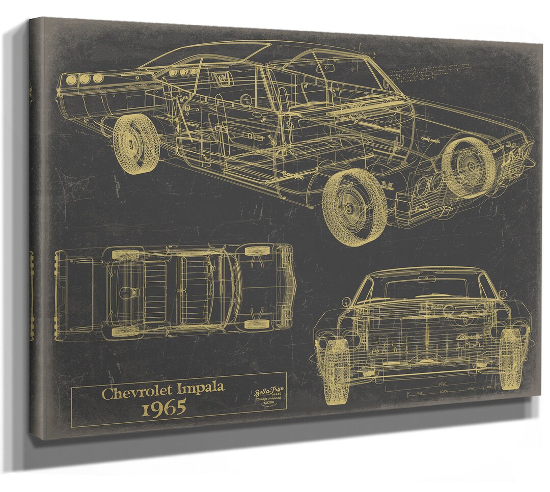 Vintage 1965 Chevrolet Impala Car Model Print, Original Blueprint ...