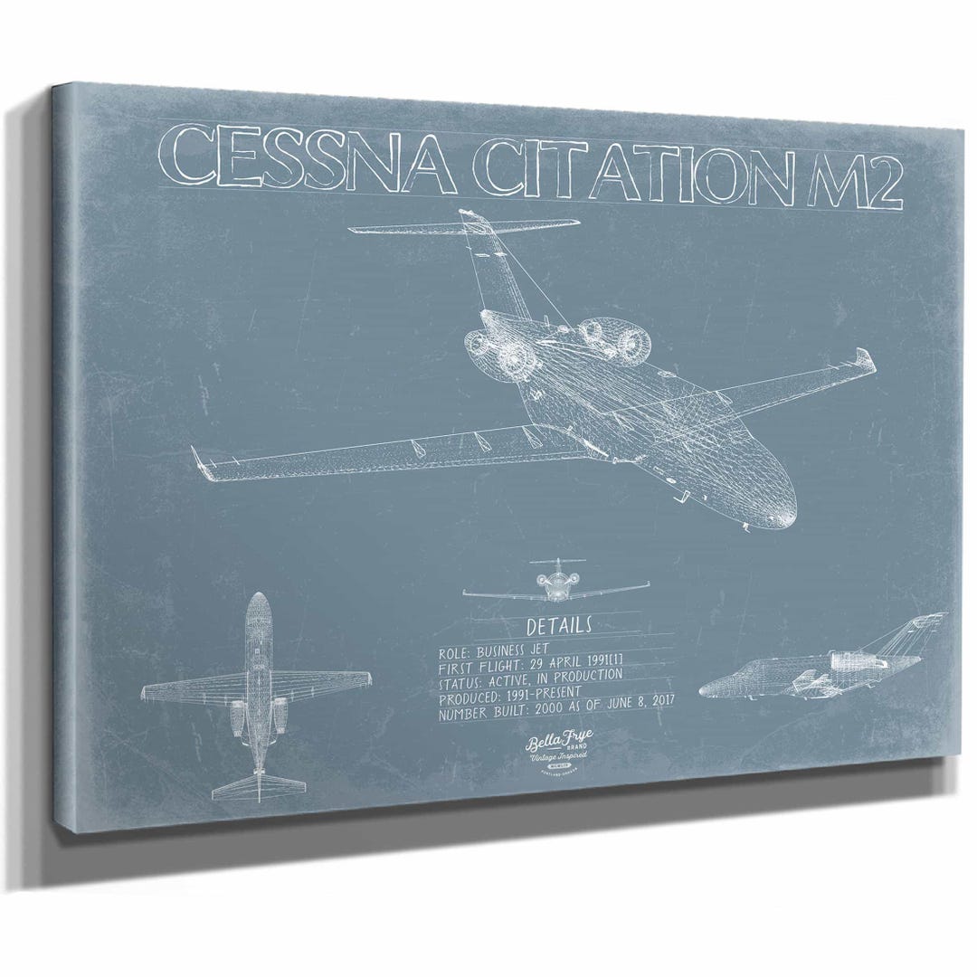 Cessna Citation M2 Aircraft Blueprint Wall Art - Original Airplane ...