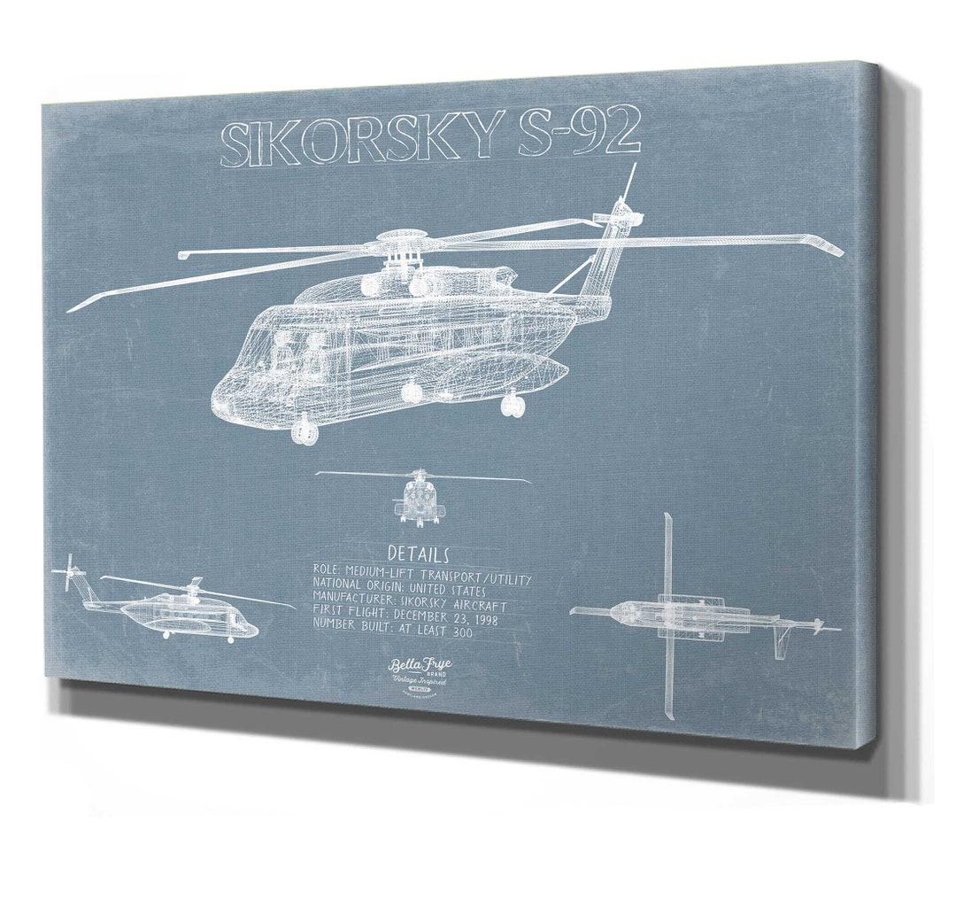 Sikorsky S-92 Helicopter Blueprint Wall Art - Original Aviation Print ...